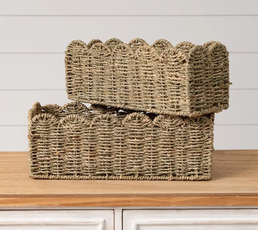 Scalloped Rectangle Seagrass Baskets - 2 Sizes – Pine + Ivy